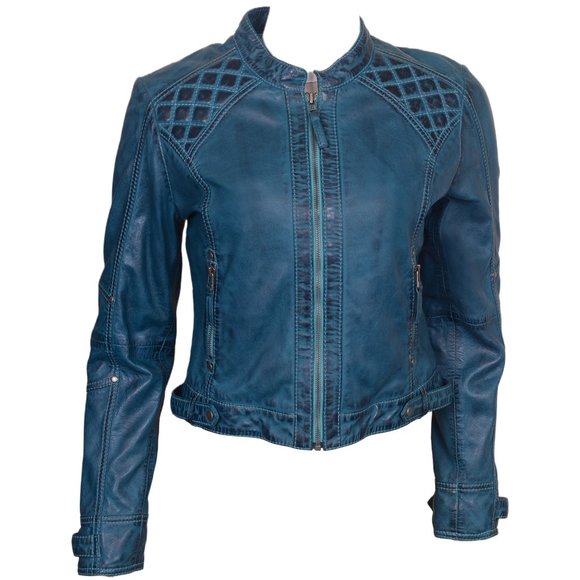 Jackets & Coats | Womens Blue Biker Leather Motorcycle Jacket | Poshmark
